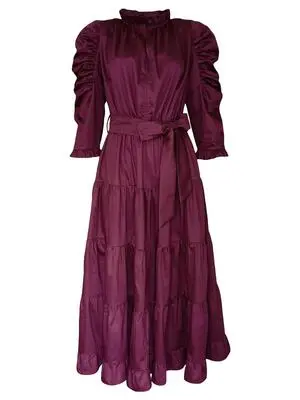 LALIPOP DESIGN Cotton Poplin Burgundy Midi Dress - Red