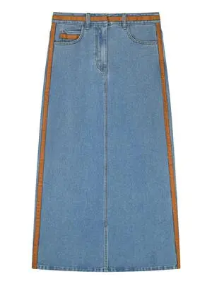 RAVE ON TREND Denim Skirt With Leather Detail - Blue
