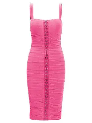 NISSA Lace Insert Silk Dress - Pink
