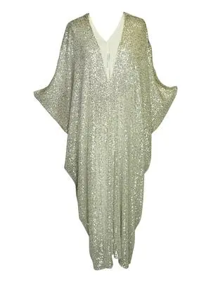 JENNAFER GRACE Platinum Sequin Kaftan Caftan Dress Silver