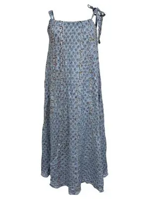JOSHI Silk Beaded Tie Shoulder Dress Blue