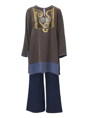 SANIYA KHAN Roses & Filigree Hand Painted Tunic - Brown