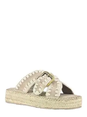 Mou Crochet-stitch Buckled Sandals - Neutrals