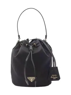 Prada 2020s Re-edition 1978 Two-way Leather-trims Bucket Bag - Black