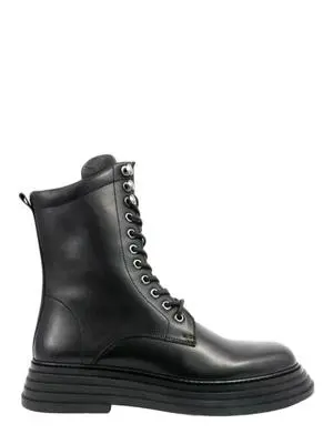 SERGIO MORETTI FIRENZE Lace-up Leather Ankle Boots - Black