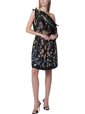 Versace Black Printed Silk Twill Dress - Multicolor