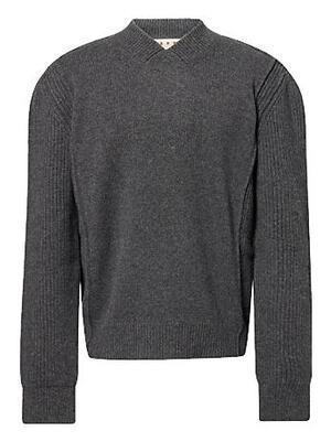 Marni V-neck Rib-knit Wool-blend Jumper - Graphite