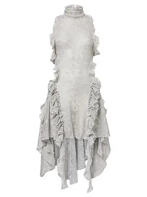 SIEDRES Bonnie Asymmetric Halter Metallic-knit Mini Dress - Silver