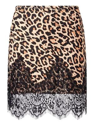 NEVER FULLY DRESSED Animal-pattern Lace Maeva Satin Mini Skirt - Leopard