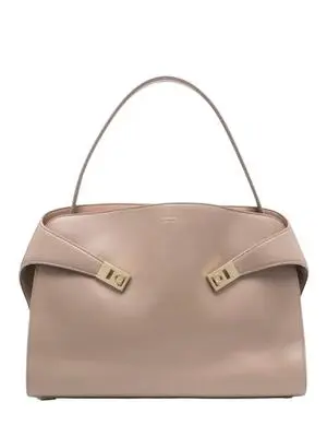 FERRAGAMO Hug Medium Leather Shoulder Bag Grey