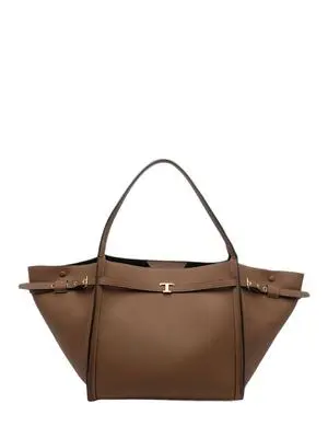 TOD'S T Timeless Medium Leather Tote Bag - Brown