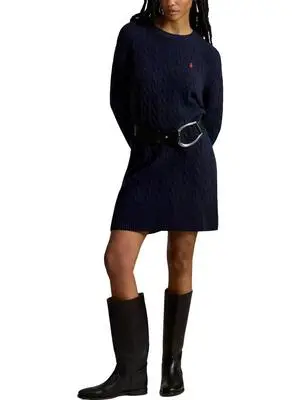 Polo Ralph Lauren Cable-knit Embroidered-logo Mini Dress - Blue