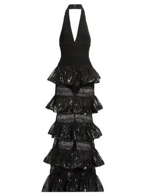 Elie Saab Sequin-embellished Ruffled Maxi Dress - Black