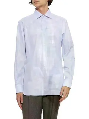 Brioni Check-print Cotton Shirt - Blue