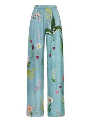 Oscar De La Renta Floral-print Silk Palazzo Pants - Blue