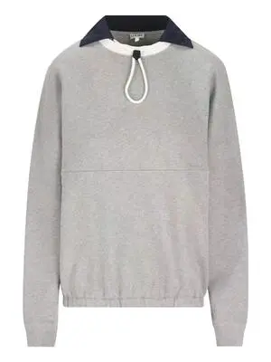 Loewe Drawstring-collar Logo-embroidered Sweater - Grey