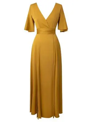 SANCTUMUM Oleon Kimono Style Silk Dress In Mustard Seed - Green