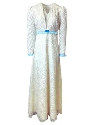 COUTURE TO YOUR DOOR Blue / Neutrals / White Ivory Boho Lace Wedding Party Dress - Blue/white