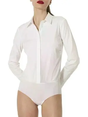 Wolford Cotton-poplin Collared Bodysuit - White