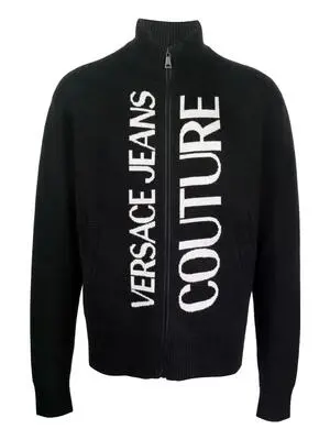 Versace Logo-embroidered Zipped Cardigan - Black