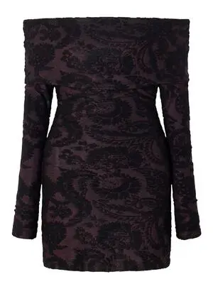 Etro Off-the-shoulder Paisley-jacquard Chenille-trimmed Jersey Top - Black