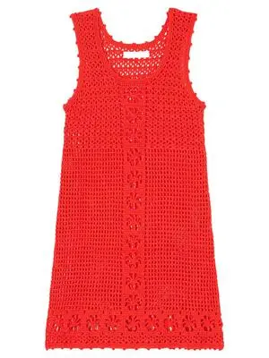 TERRY PUESTO Poolside Scalloped Crocheted Organic-cotton Mini Dress - Red