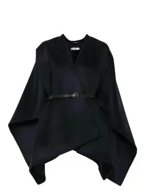 Max Mara Blanket-stitch Embroidered-logo Cape Blue