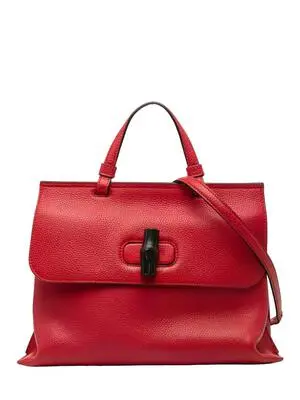 Gucci 2000-2015 Medium Calfskin Bamboo Daily Satchel - Red