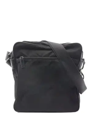 Prada 2010-2026 Saffiano Trimmed Tessuto Zip Top Crossbody Bag - Black