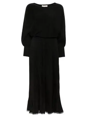 TWINSET Pleated Lace-trim Midi Dress - Black