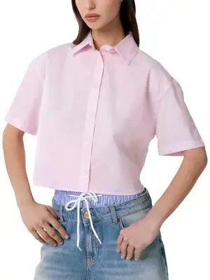 GAELLE PARIS Crystal-embellished Cropped Shirt - Pink