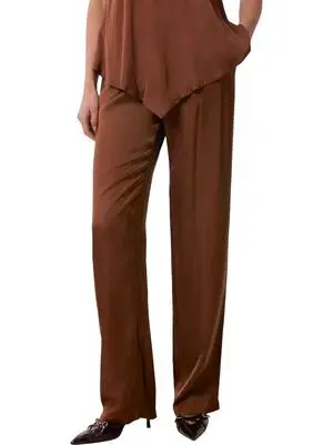 GAELLE PARIS Satin-finish Wide-leg Trousers - Brown