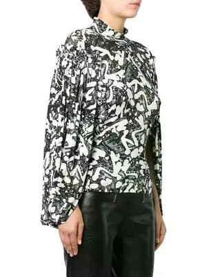 Stella McCartney S S Swan-print Slit-sleeve Blouse - Black