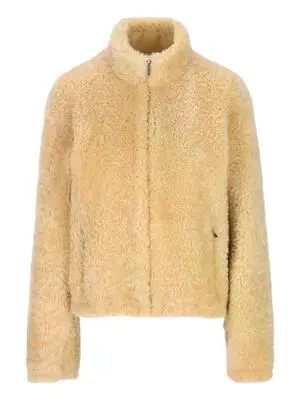 Miu Miu Shearling Zip-up Jacket - Neutrals