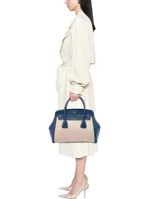 Prada 2013-2026 Saffiano Cuir Trimmed Canapa Satchel - Blue