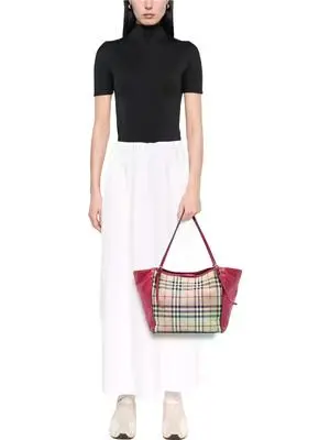 Burberry 2000-2017 Small Haymarket Check Canvas And Leather Canterbury Tote Bag - Red