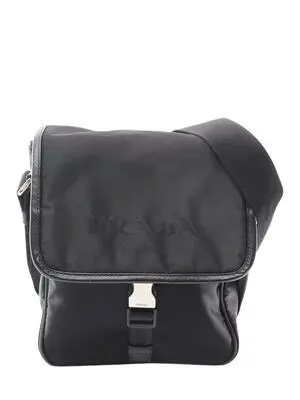 Prada 2000-2025 Saffiano Trimmed Tessuto Buckle Messenger Bag Crossbody Bag - Black