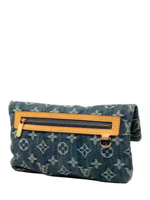 LOUIS VUITTON 2006 Monogram Denim Pochette Plate Clutch Bag Blue