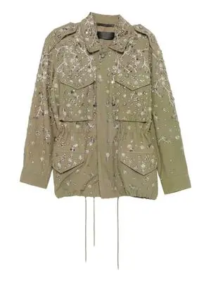 NOUVELLE VAGUE Crystal-embellished Zip-up Cotton Jacket - Green