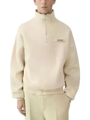 Jacquemus Logo-patch Quarter-zip Sweater - Neutrals