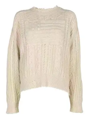 Denimist Distressed Cable-knit Sweater - Neutrals