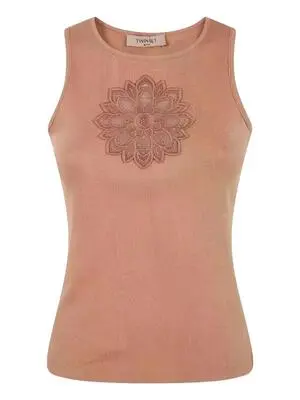 TWINSET Lace-appliqué Ribbed Top - Brown