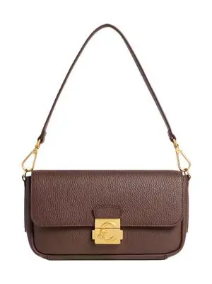 COCCINELLE C-me Lock Grainy Leather Shoulder Bag Brown