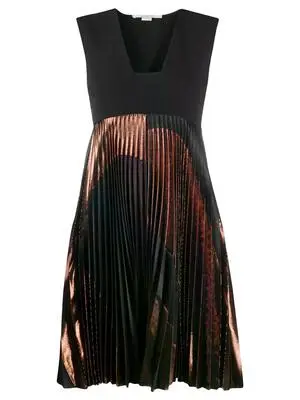 Stella McCartney Metallic-panel Pleated Dress - Black