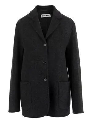 JIL SANDER Herringbone-pattern Virgin-wool Coat - Grey