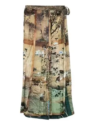 PIERRE-LOUIS MASCIA Doxgr Landscape-print Pleated Maxi Skirt - Neutrals