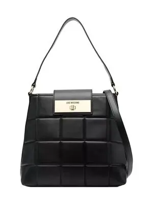 Moschino Logo-plaque Quilted Shoulder Bag - Black