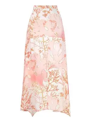 Stella McCartney Coral-print Handkerchief-hem Maxi-skirt - Neutrals
