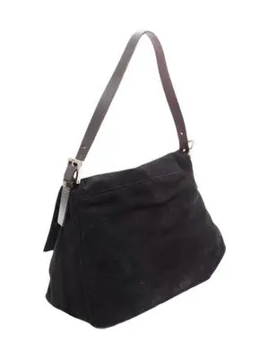 Fendi 2010s Mamma Baguette Suede Shoulder Bag - Black