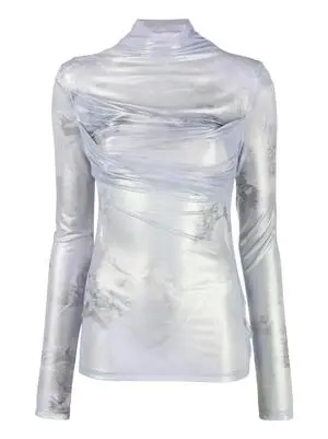 Off-White Twist-effect Shiny Top - Grey